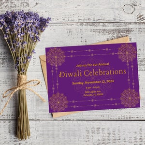 Purple and Gold Diwali Invitation, Festival of Lights Celebration ...