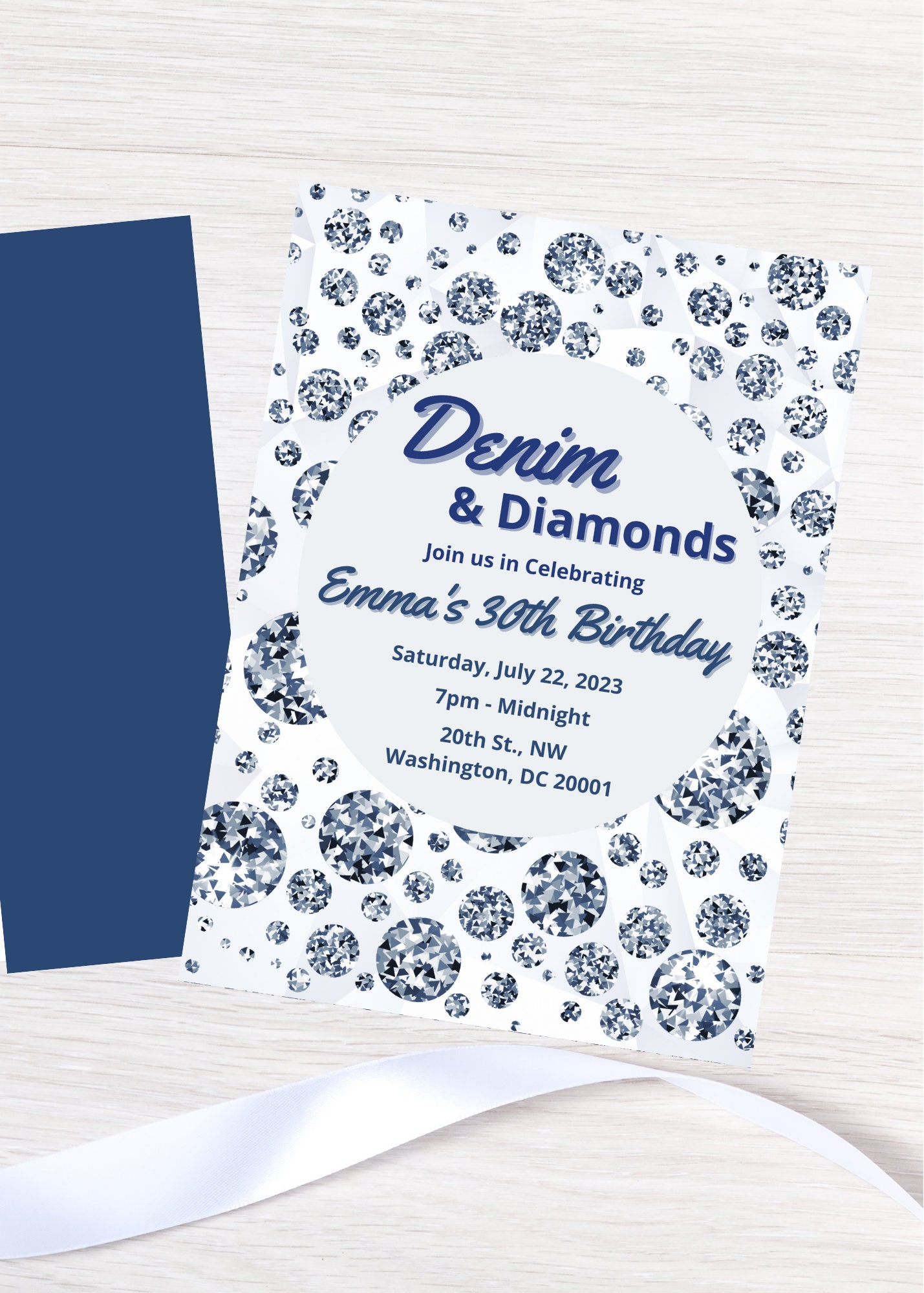 Denim and Diamonds Birthday Invitation, Women Birthday Invitation ...