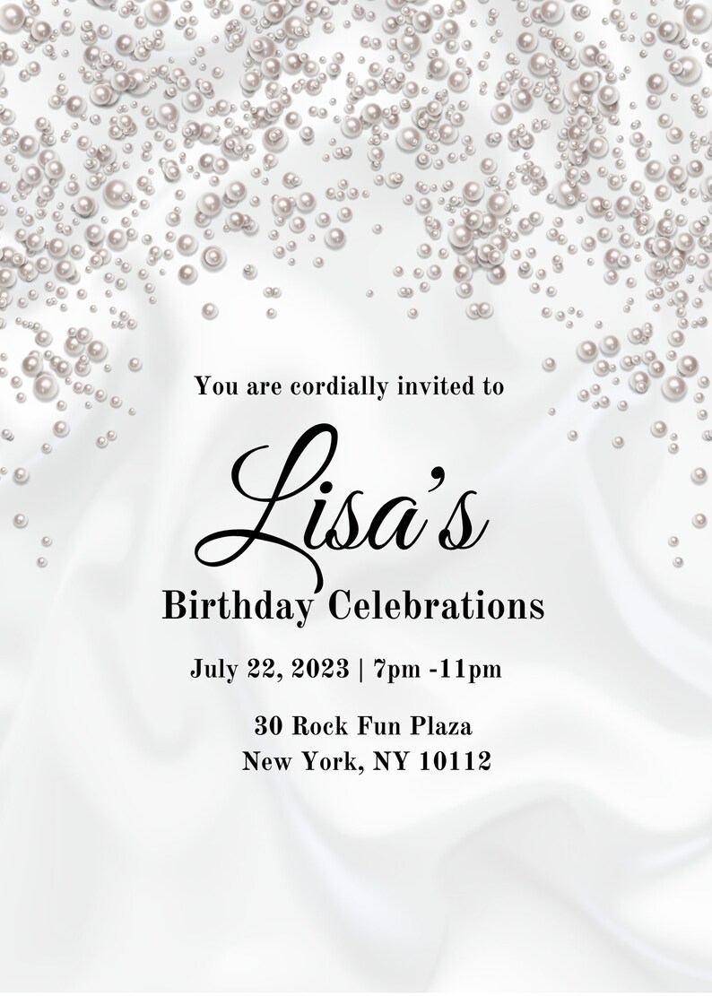 Pearl Invitation, Women Birthday Invitation, Digital Download, Editable ...