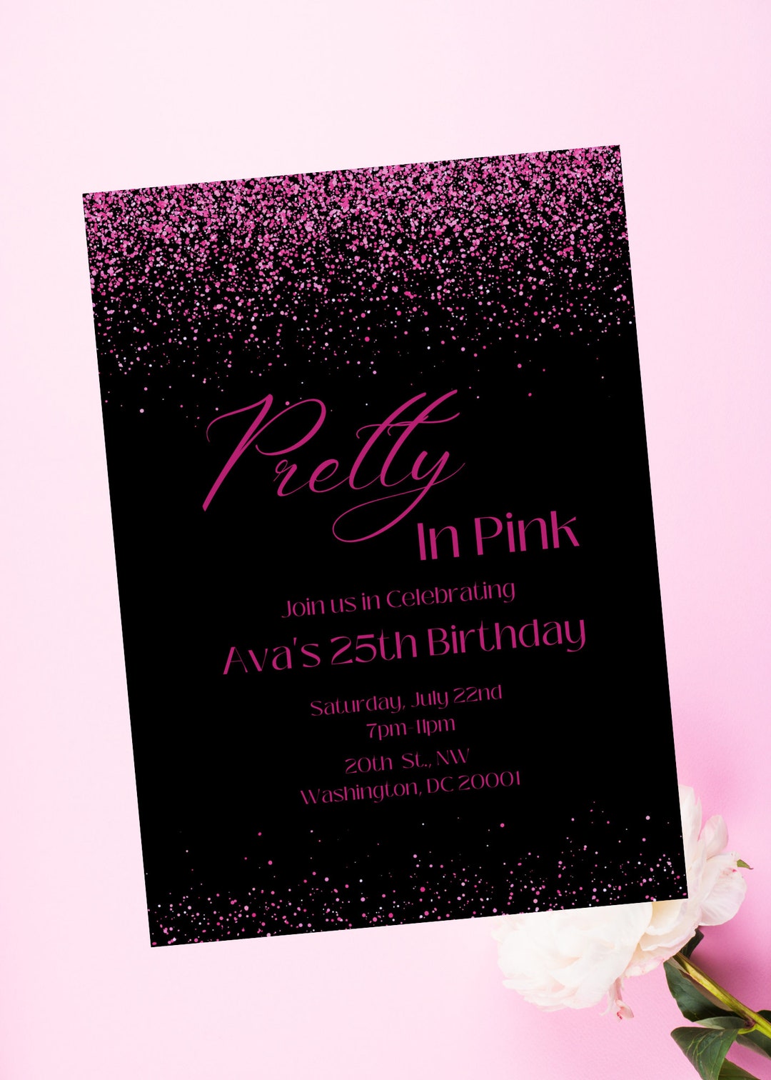 Pretty in Pink Birthday Invitation, Birthday Invitation, Pink and Black ...