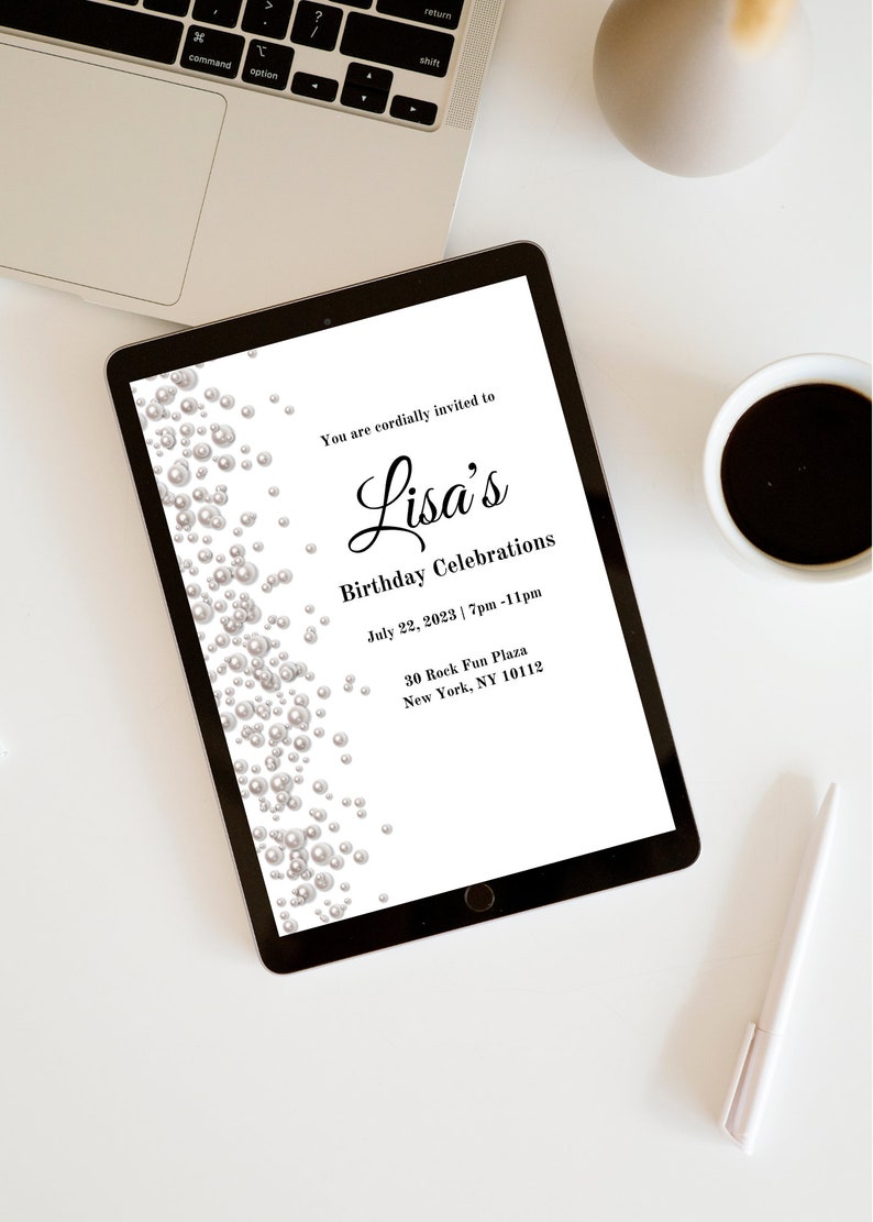Pearl Invitation, Women Birthday Invitation, Digital Download, Editable ...