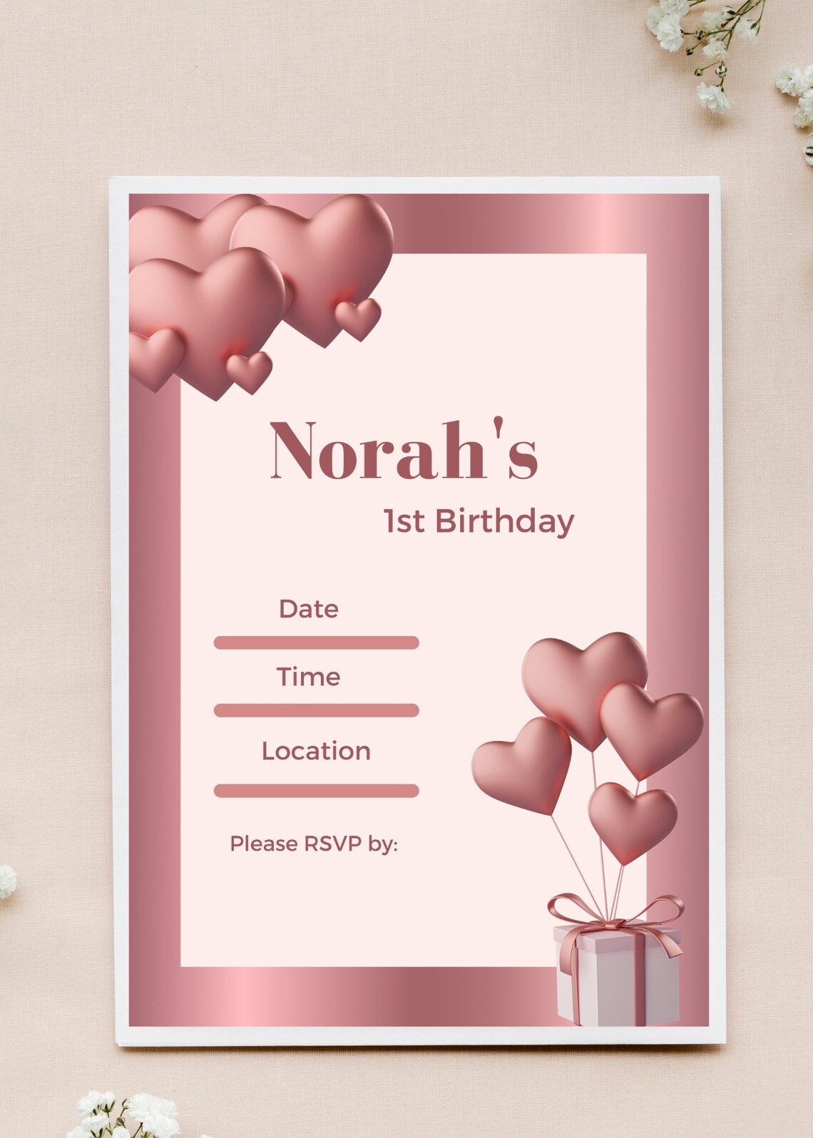 Baby Birthday Party Invitation, Girls Birthday Invitation, Pink ...