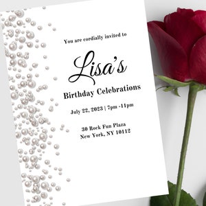 Pearl Invitation, Women Birthday Invitation, Digital Download, Editable ...