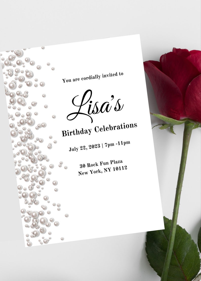 Pearl Invitation, Women Birthday Invitation, Digital Download, Editable ...