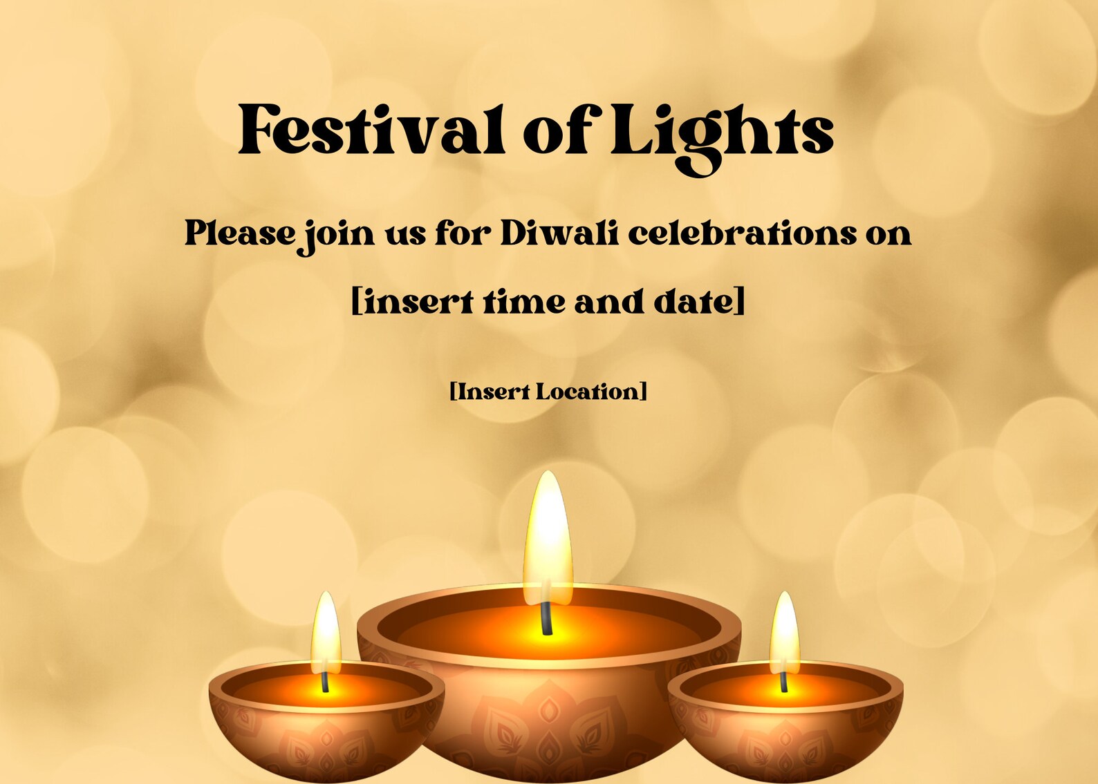 Gold Diwali Invitation, Diwali Dinner, Festival of Lights Celebration ...