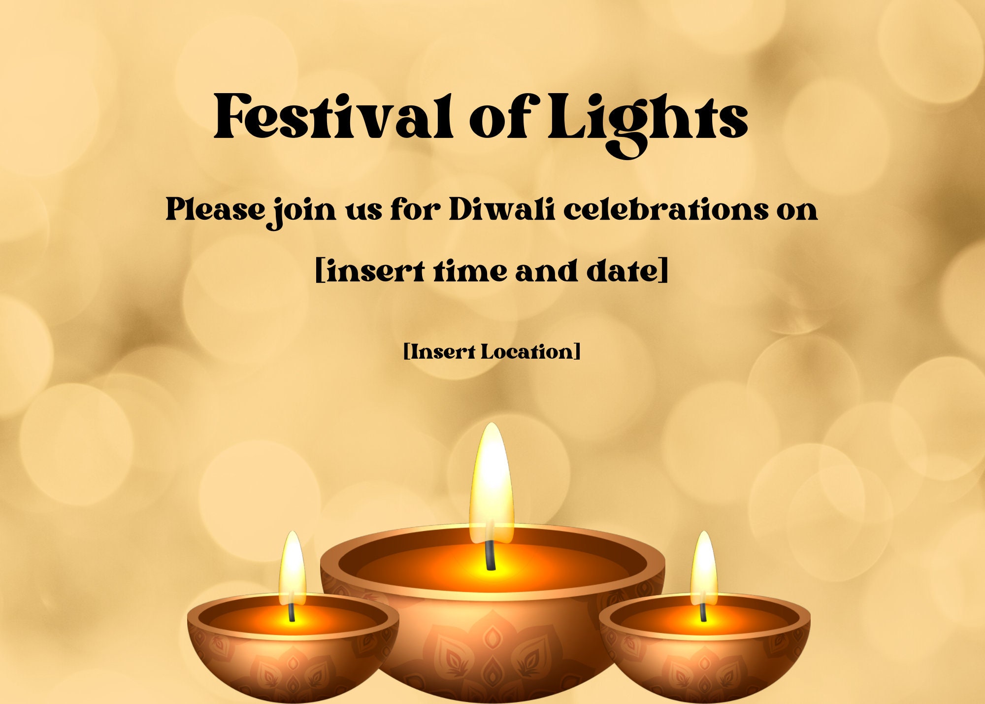 Gold Diwali Invitation, Diwali Dinner, Festival of Lights Celebration ...