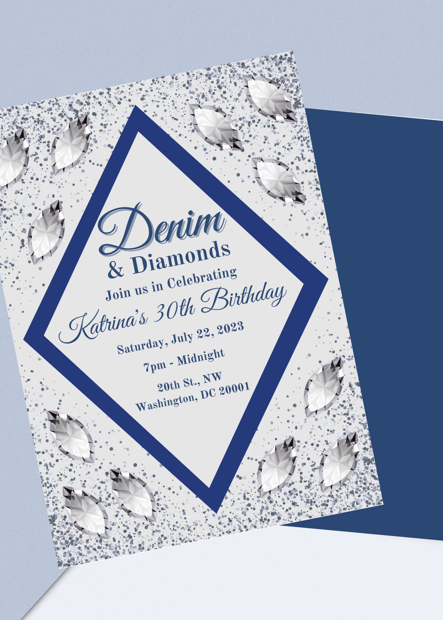 Denim and Diamonds Birthday Invitation Women Birthday - Etsy