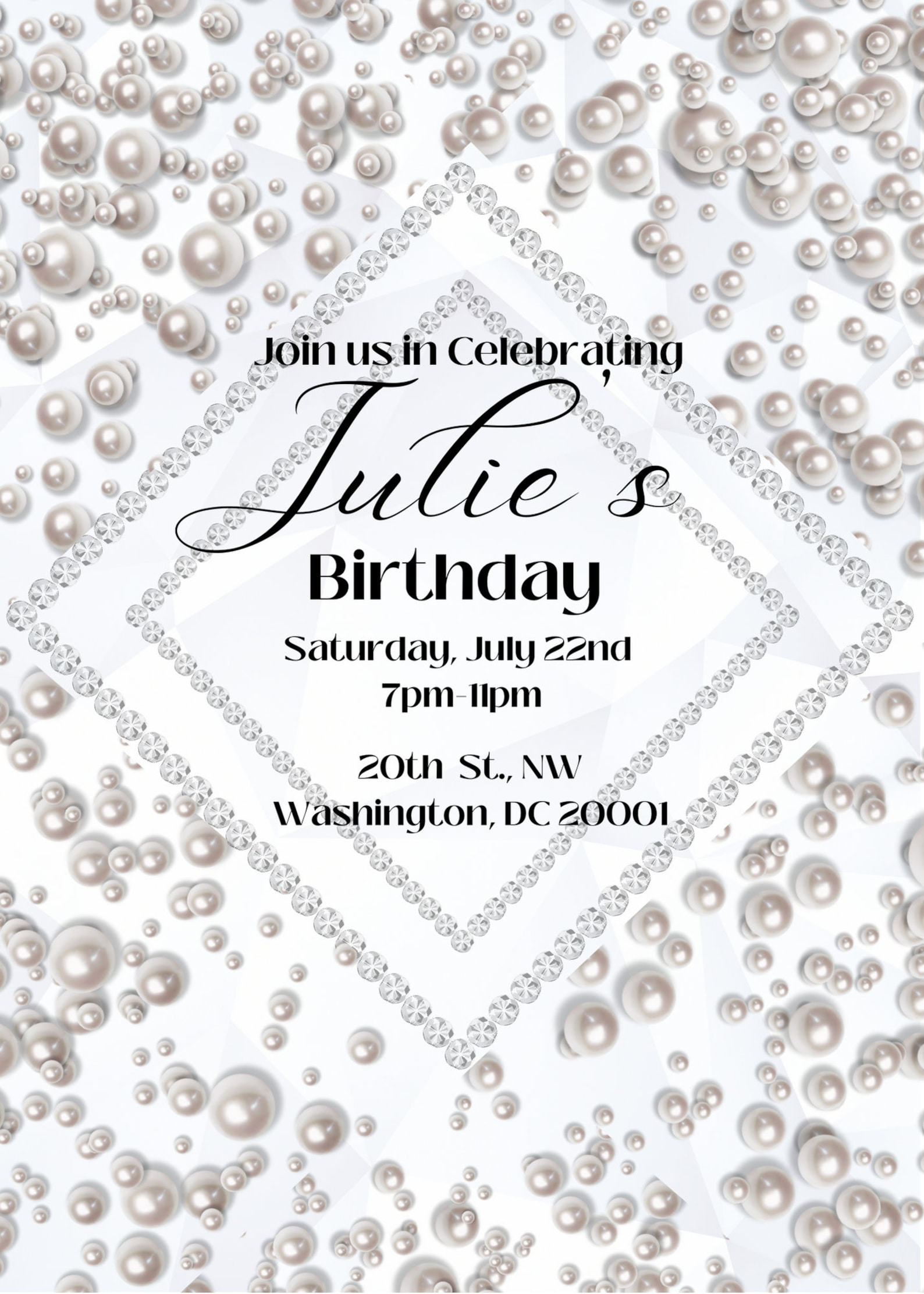 Pearl Invitation, Women Birthday Invitation, Digital Download, Editable ...