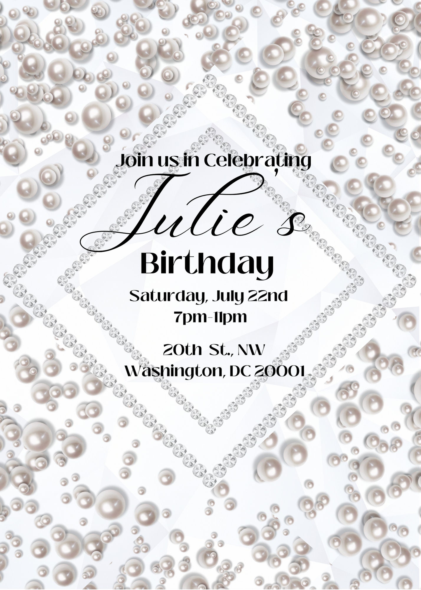 Pearl Invitation, Women Birthday Invitation, Digital Download, Editable ...