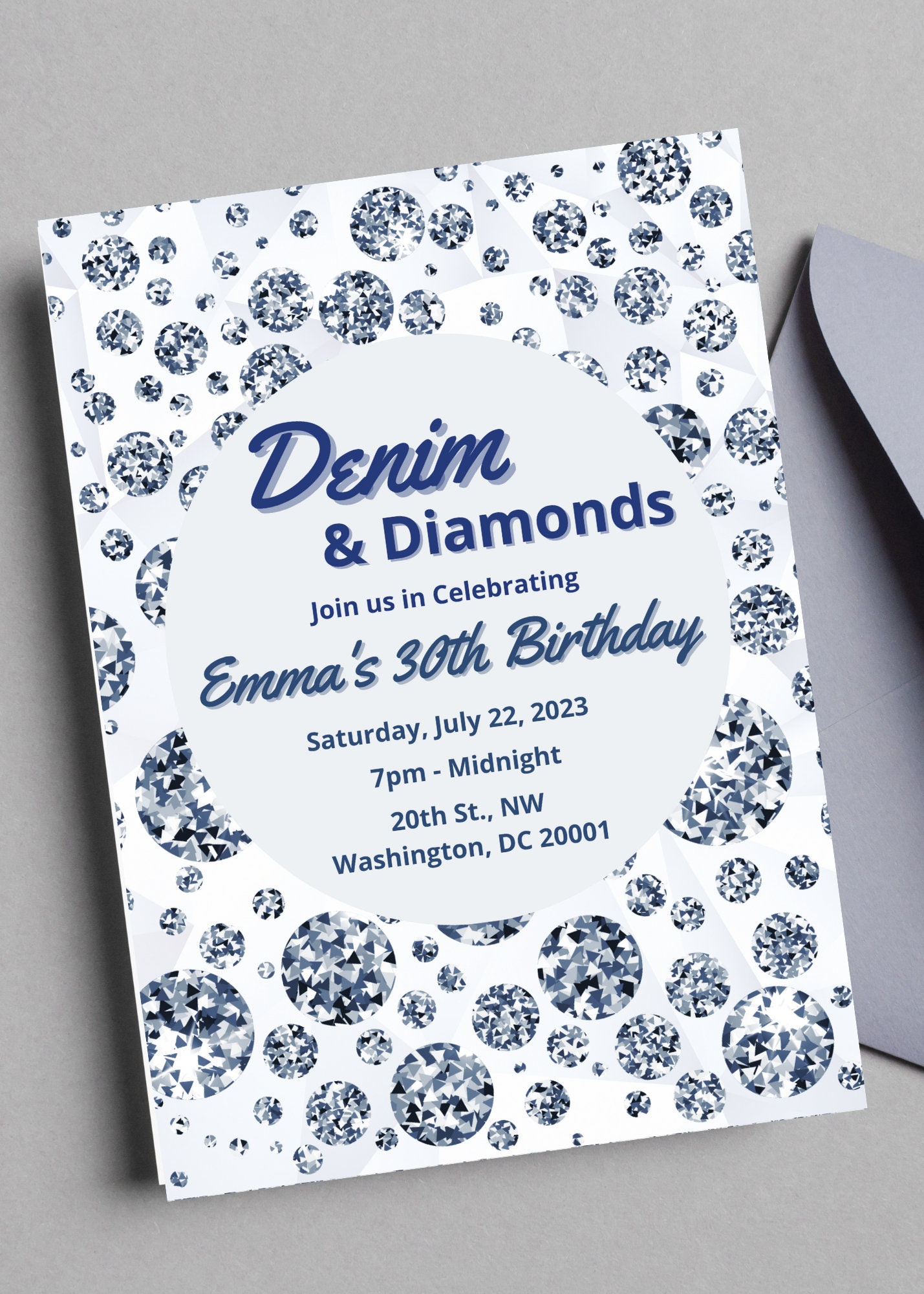 Denim and Diamonds Birthday Invitation, Women Birthday Invitation ...