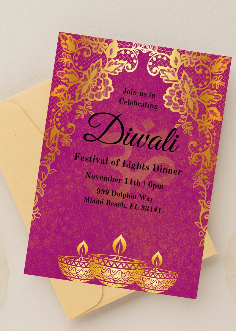 Pink and Gold Diwali Invitation, Festival of Lights Celebration, Diwali ...