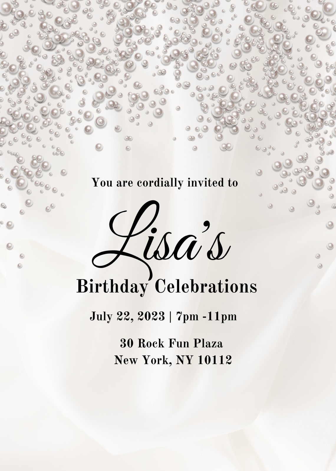 Pearl Invitation, Women Birthday Invitation, Digital Download, Editable ...