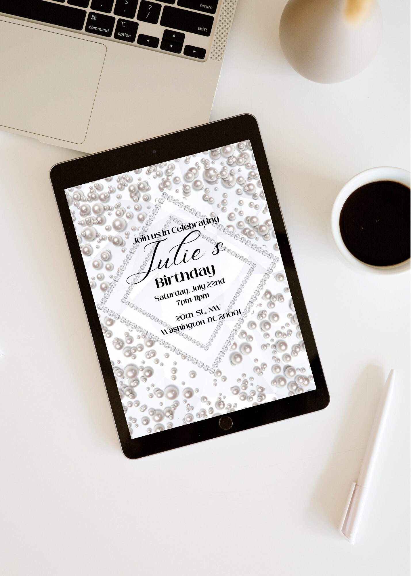 Pearl Invitation, Women Birthday Invitation, Digital Download, Editable ...