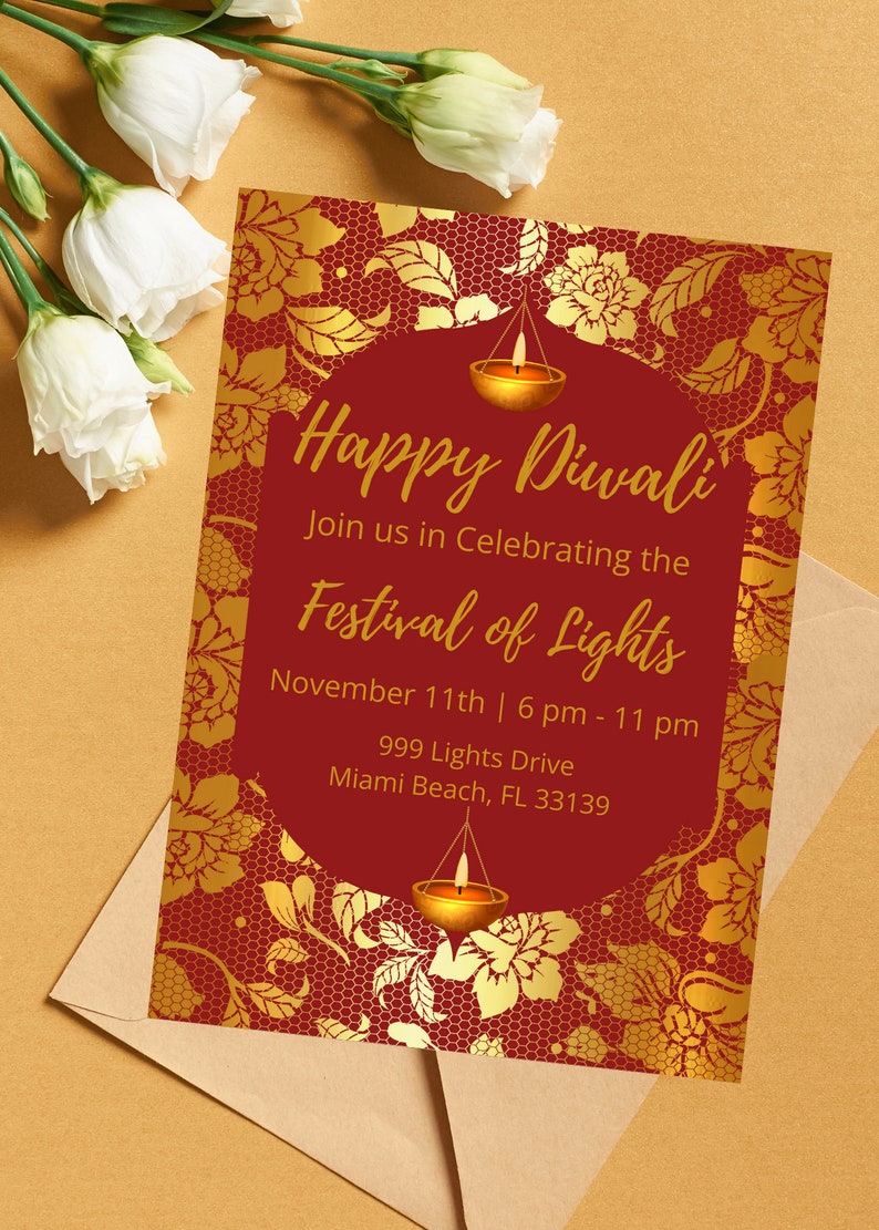 Red and Gold Diwali Invitation, Festival of Lights Celebration, Diwali ...