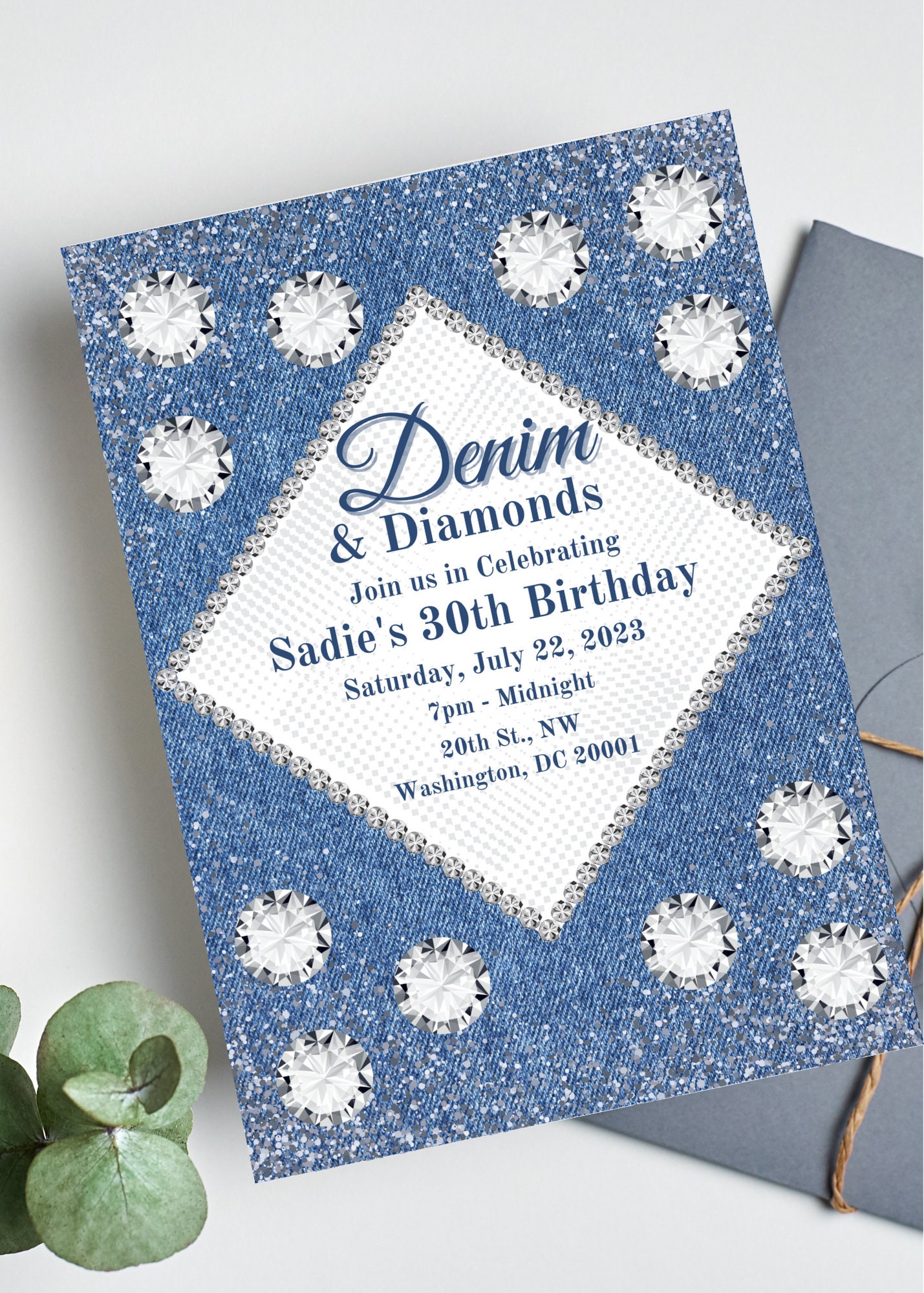 Denim and Diamonds Birthday Invitation, Women Birthday Invitation ...