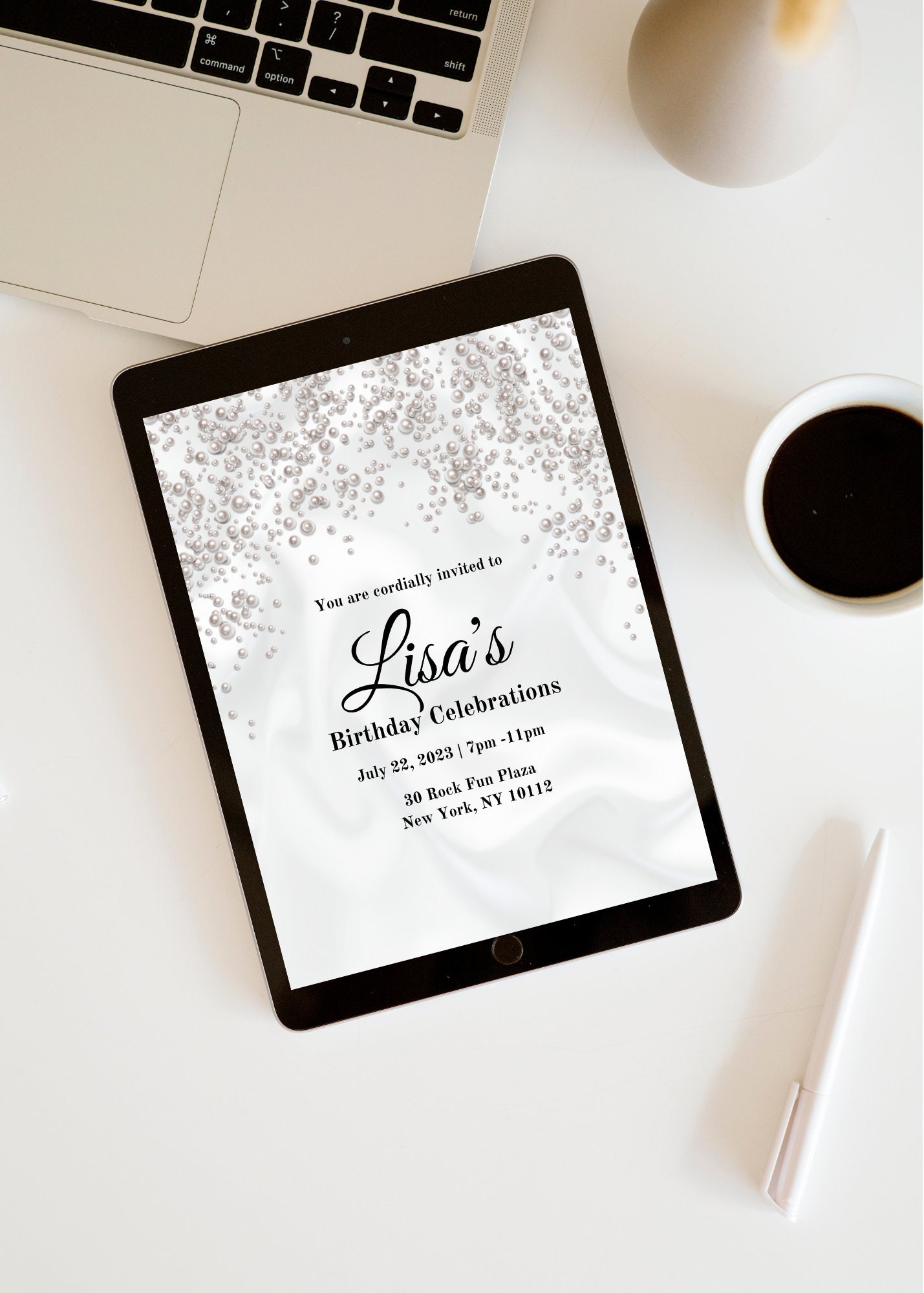 Pearl Invitation, Women Birthday Invitation, Digital Download, Editable ...