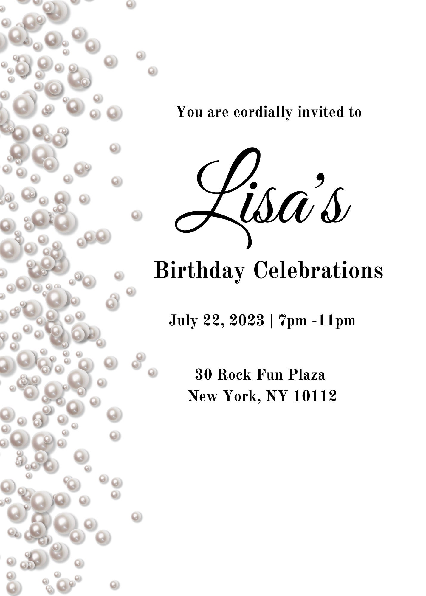 Pearl Invitation, Women Birthday Invitation, Digital Download, Editable ...