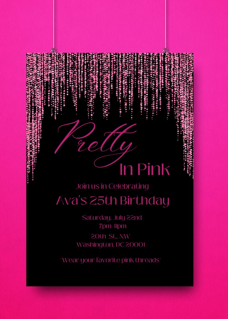 Pretty in Pink Birthday Invitation, Birthday Invitation, Pink and Black ...