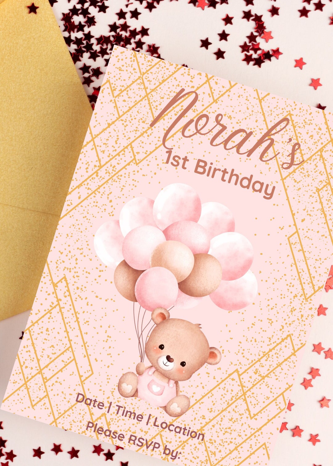 Baby Birthday Party Invitation, Teddy Bear Birthday Party Invitation ...