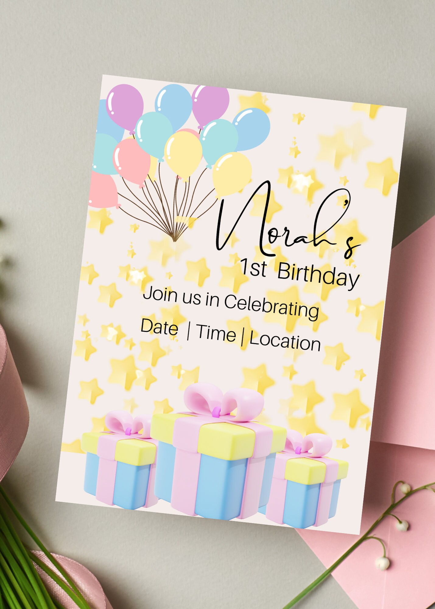 Baby Birthday Party Invitation, Girls Birthday Invitation, Boys ...
