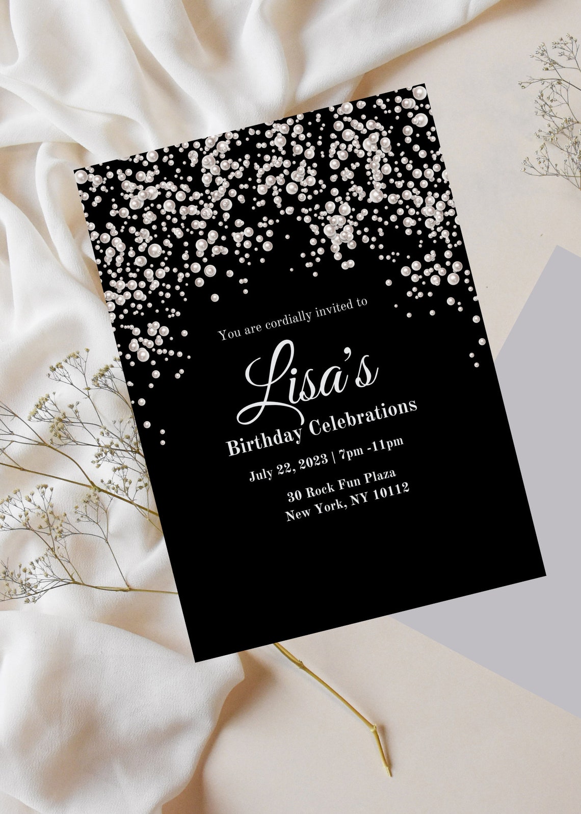 Pearl Invitation, Women Birthday Invitation, Digital Download, Editable ...