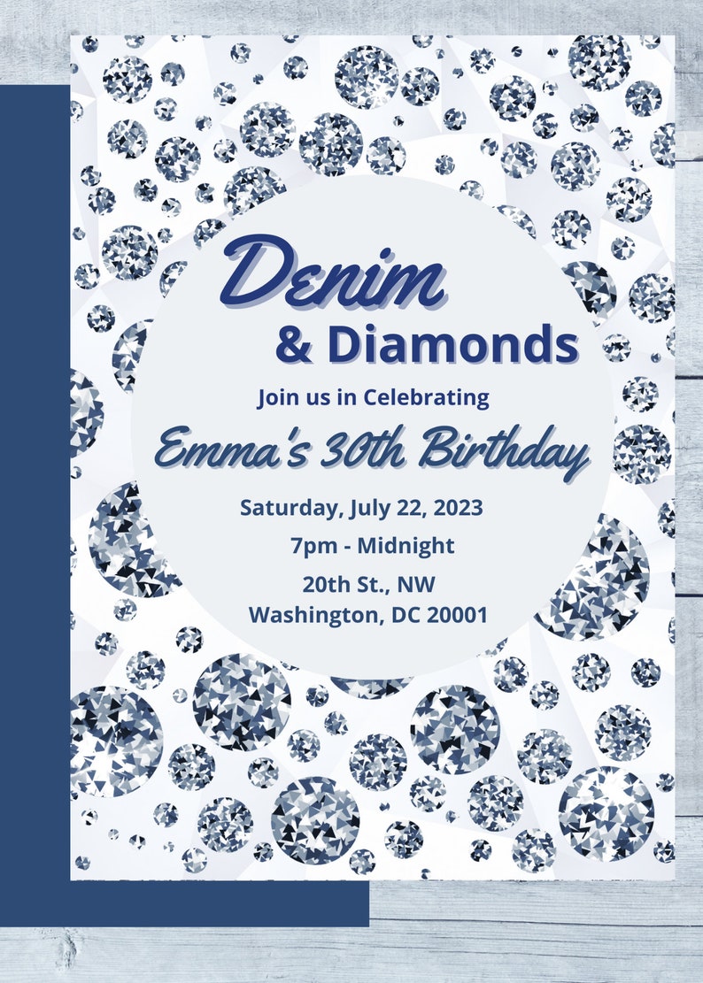 Denim and Diamonds Birthday Invitation, Women Birthday Invitation ...