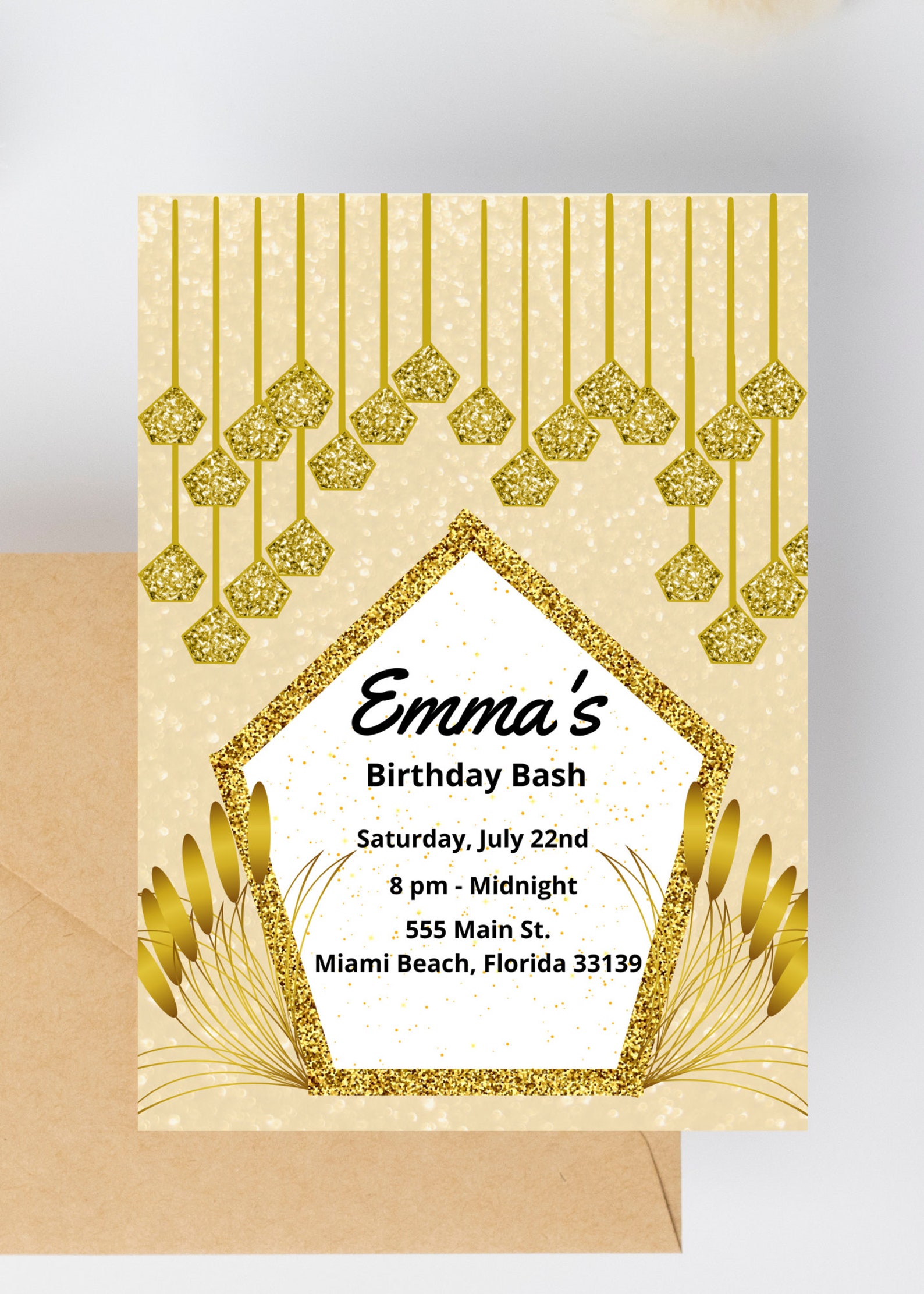 Gold Birthday Invitation, Women Birthday Invitation, Digital Download ...
