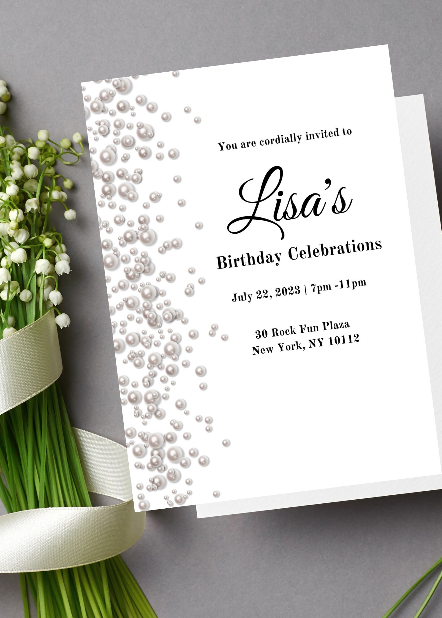 Pearl Invitation, Women Birthday Invitation, Digital Download, Editable ...