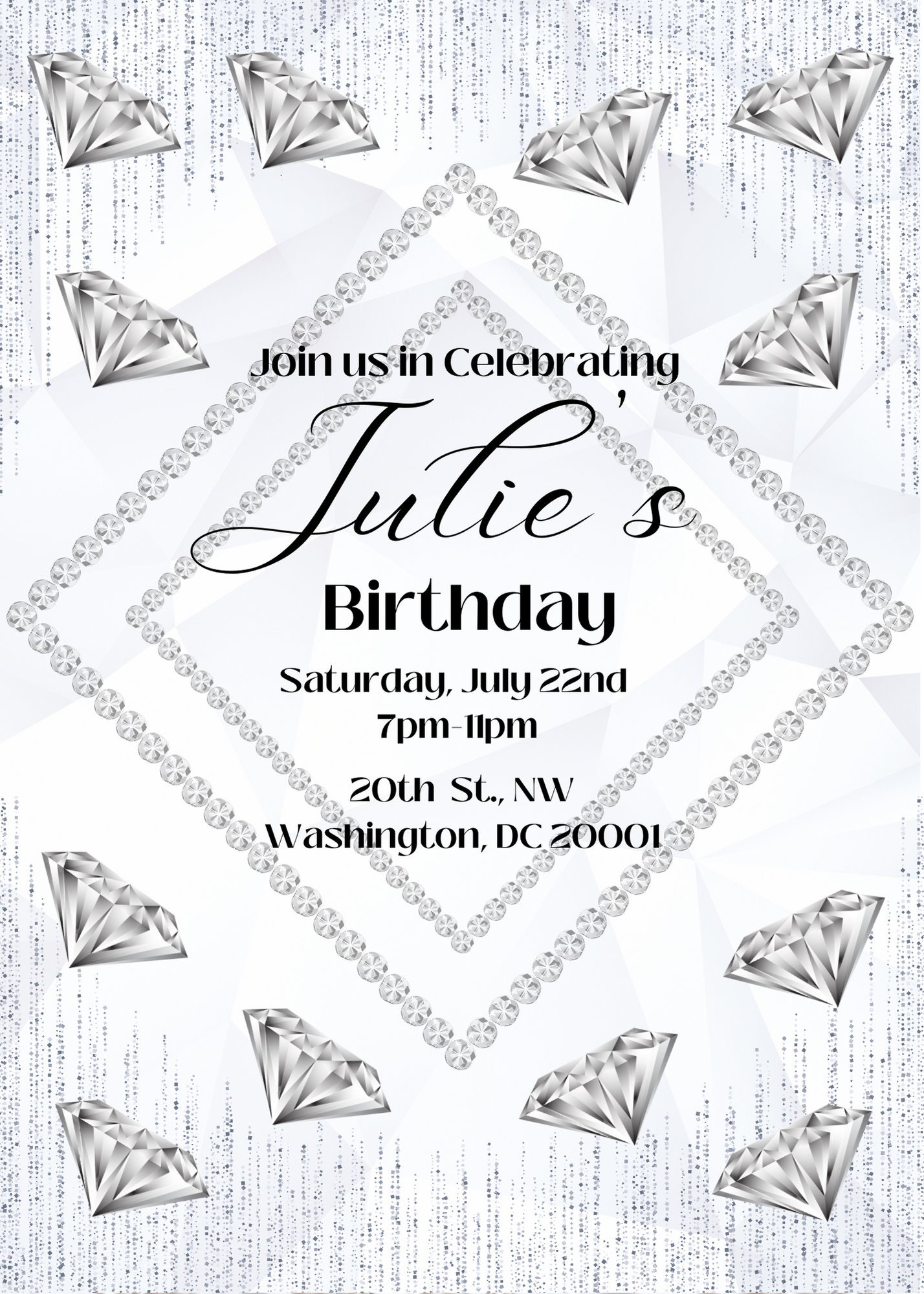 Diamond Invitation, Women Birthday Invitation, Digital Download ...
