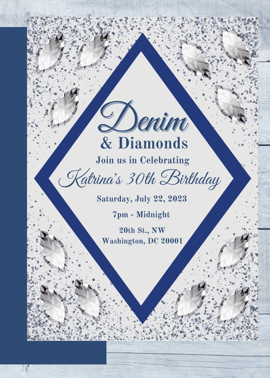 Denim and Diamonds Birthday Invitation, Women Birthday Invitation ...