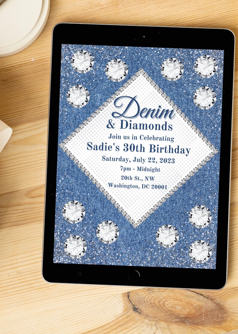 Denim and Diamonds Birthday Invitation, Women Birthday Invitation ...
