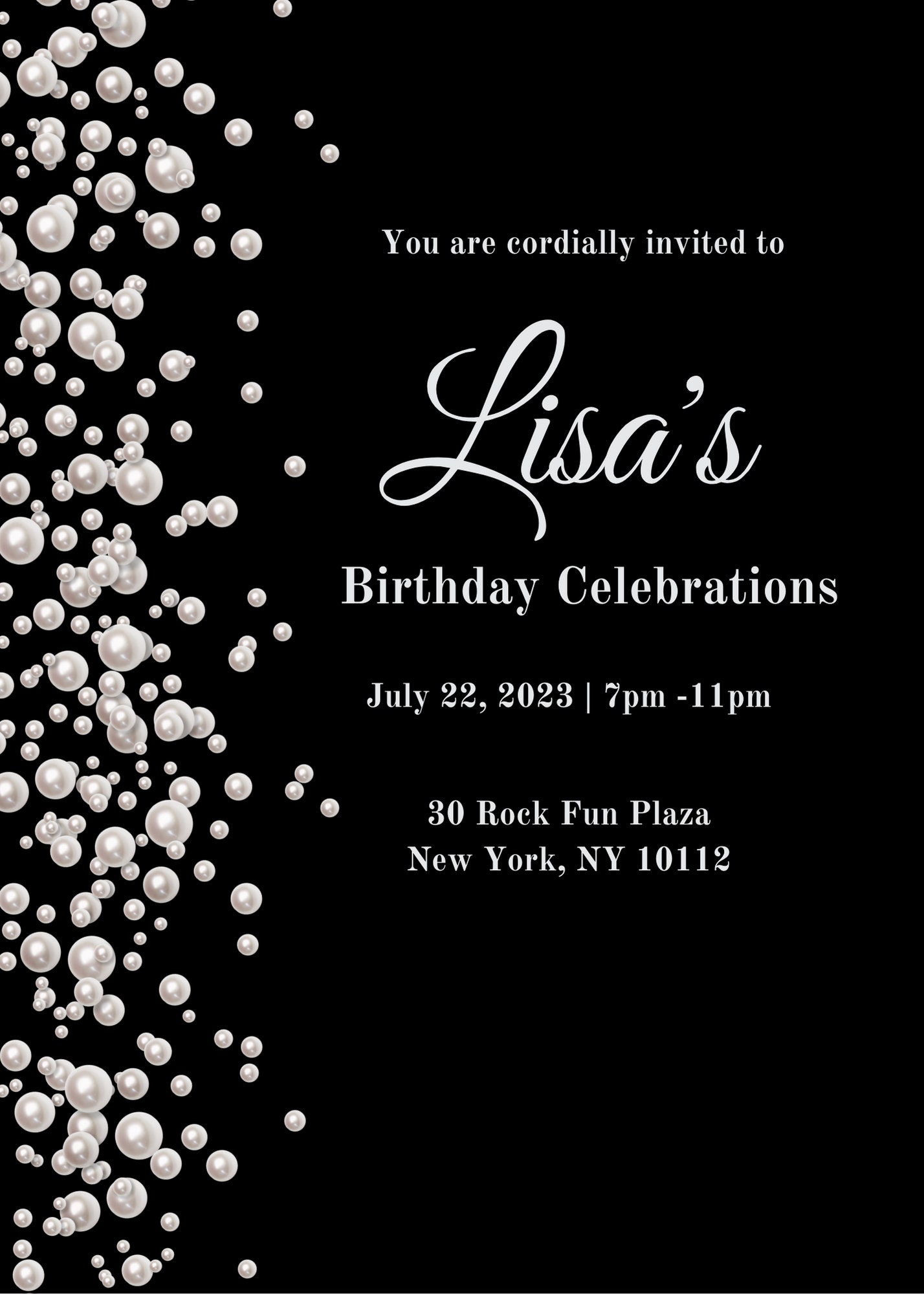 Pearl Invitation, Women Birthday Invitation, Digital Download, Editable ...