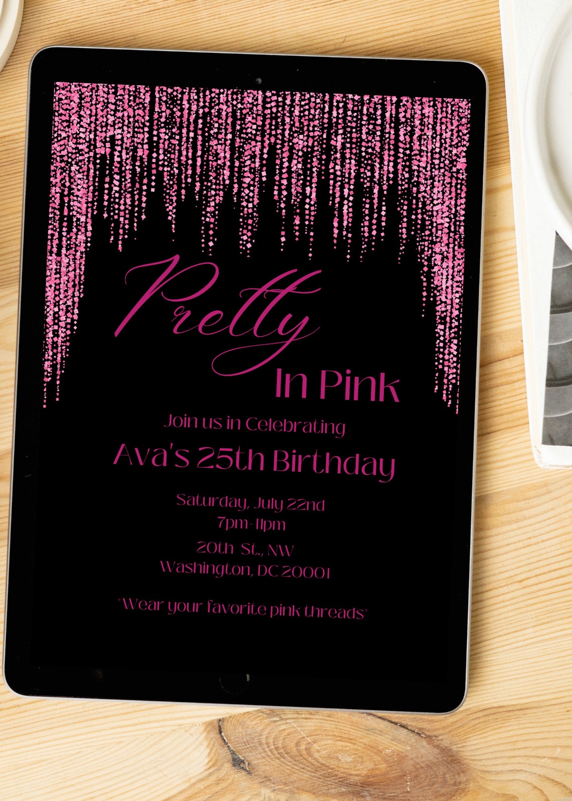 Pretty in Pink Birthday Invitation, Birthday Invitation, Pink and Black ...