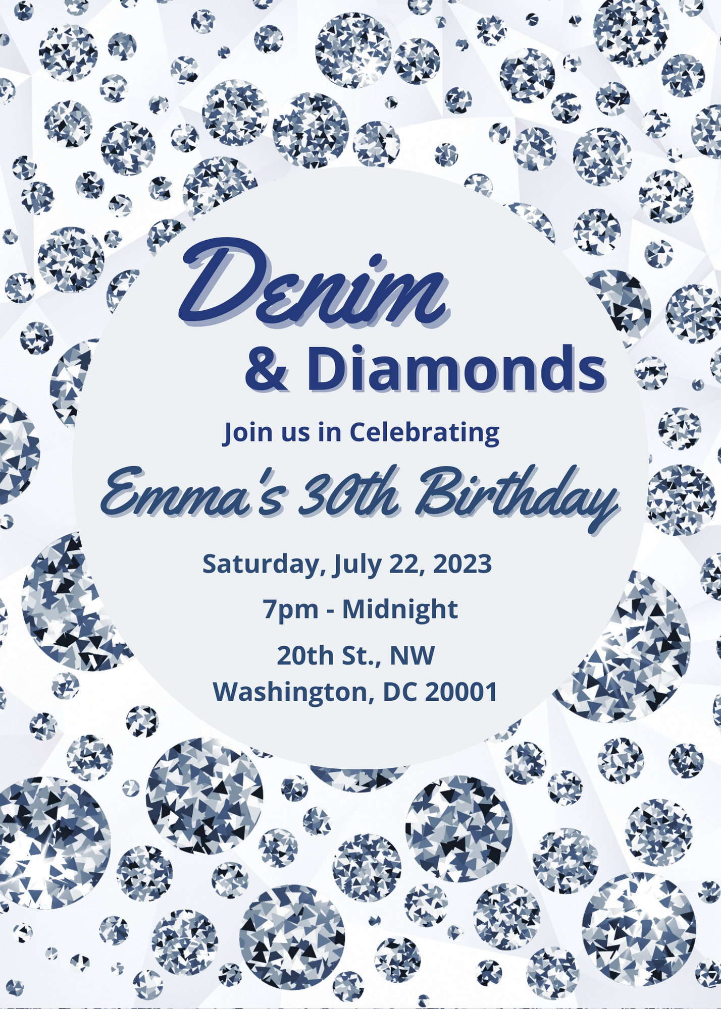 Denim and Diamonds Birthday Invitation, Women Birthday Invitation ...