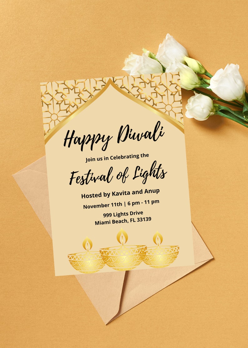 Beige and Gold Diwali Invitation, Festival of Lights Celebration ...