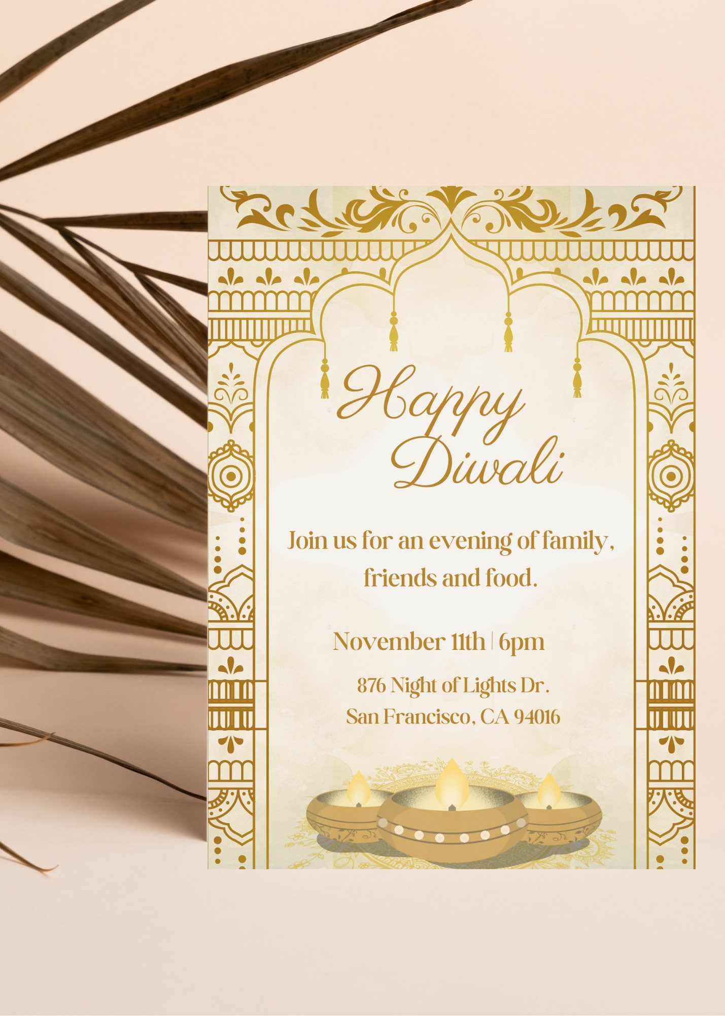 Cream and Gold Diwali Invitation, Festival of Lights Celebration ...