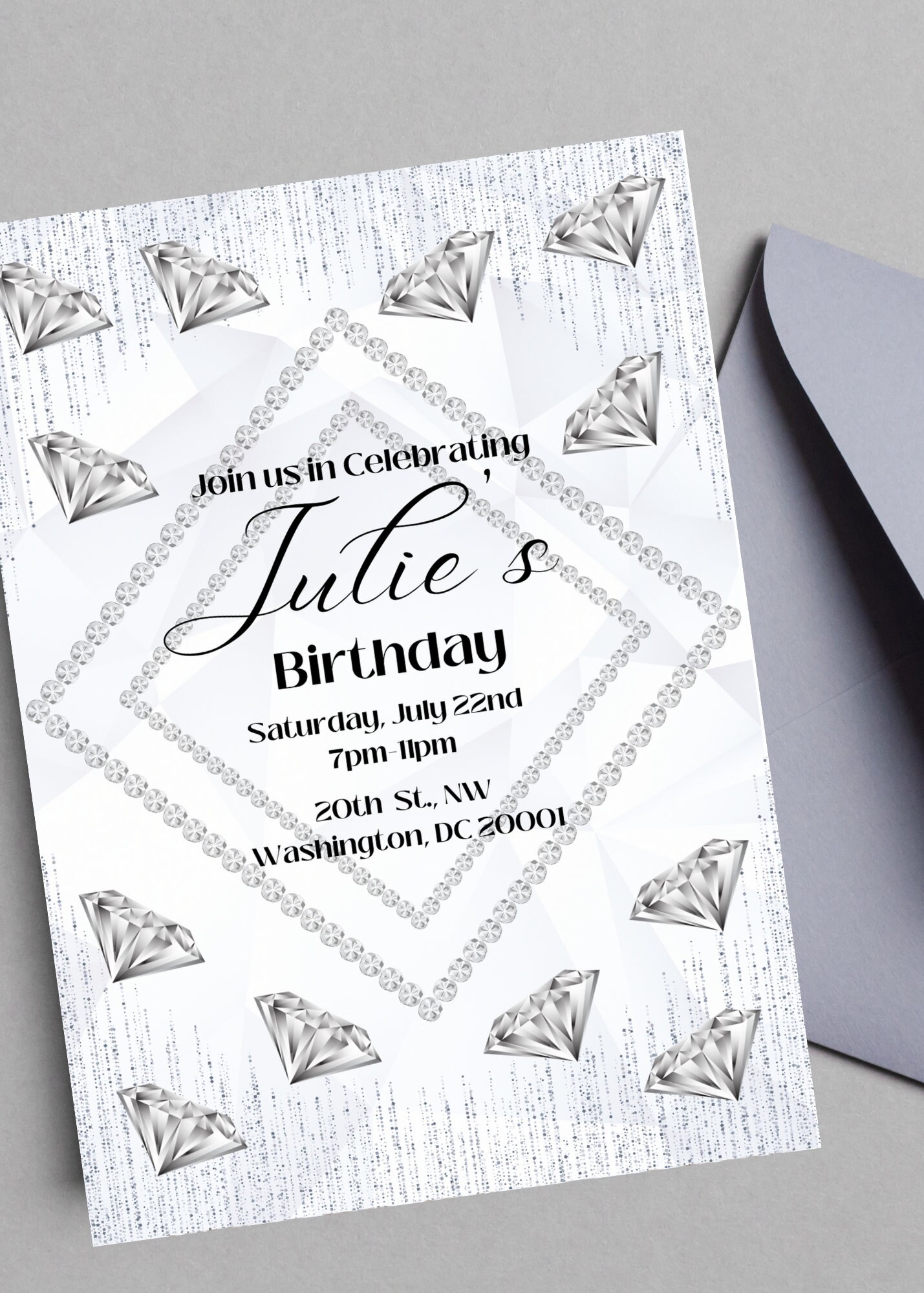 Diamond Invitation, Women Birthday Invitation, Digital Download ...