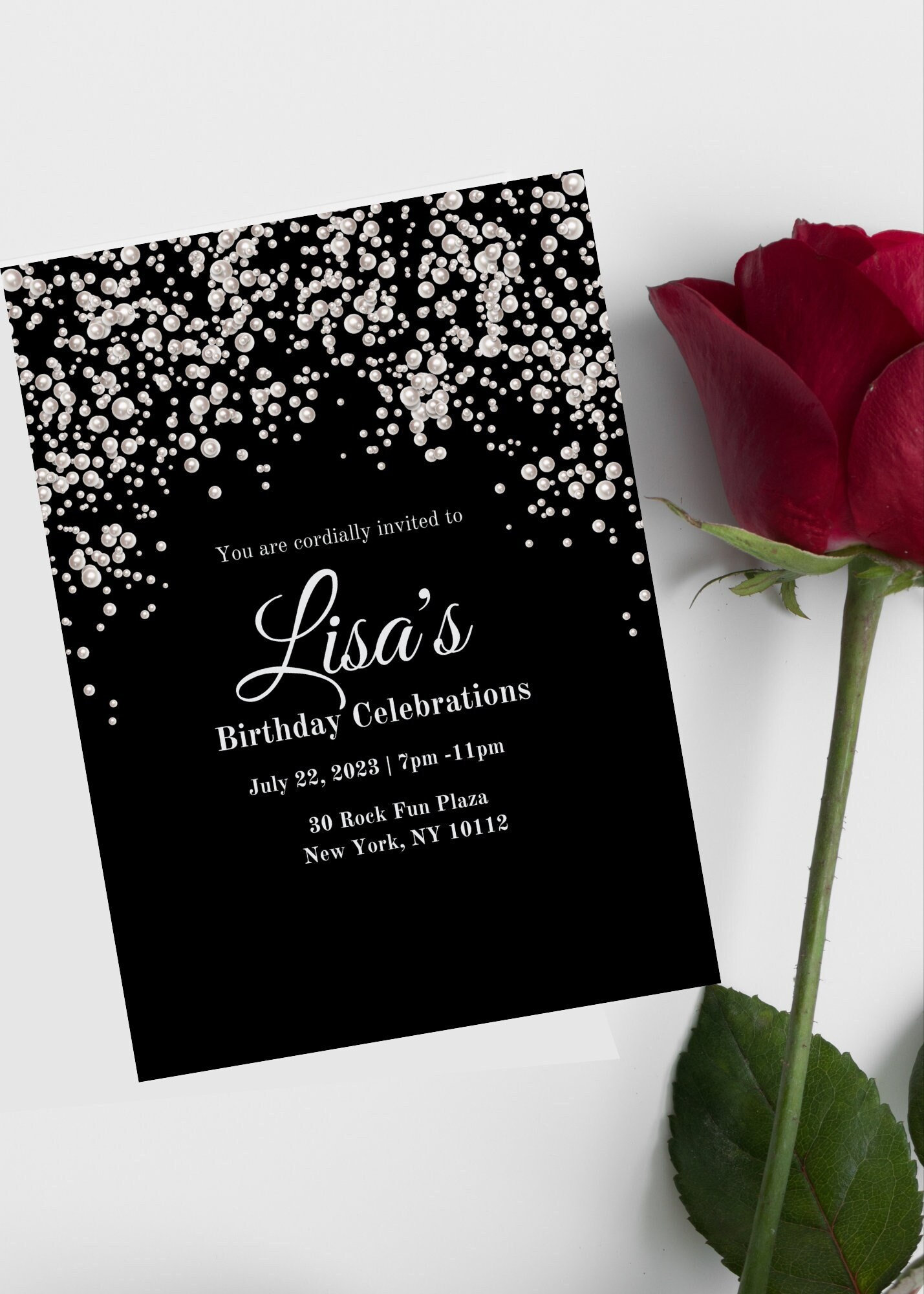 Pearl Invitation, Women Birthday Invitation, Digital Download, Editable ...