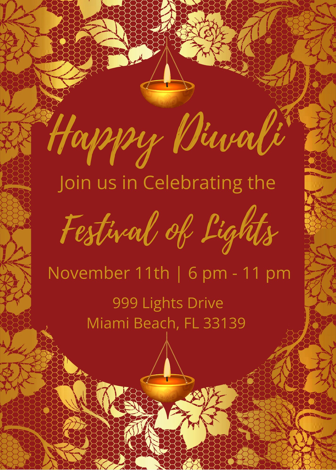Red and Gold Diwali Invitation, Festival of Lights Celebration, Diwali ...
