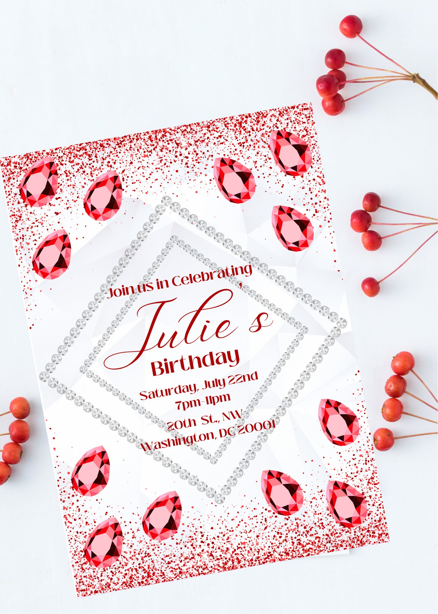 Ruby Birthday Invitation, Women Birthday Invitation, Digital Download ...