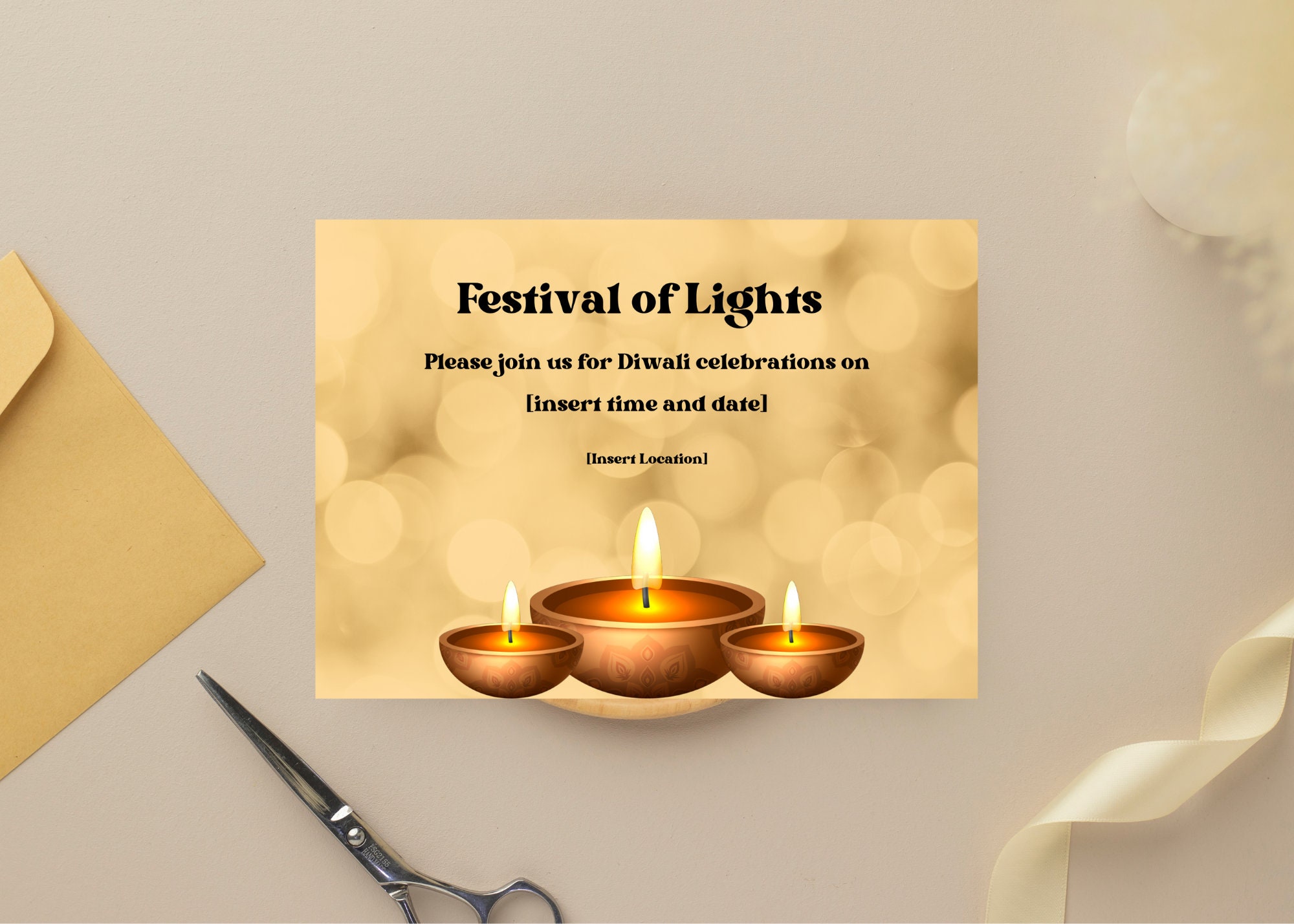Gold Diwali Invitation, Diwali Dinner, Festival of Lights Celebration ...
