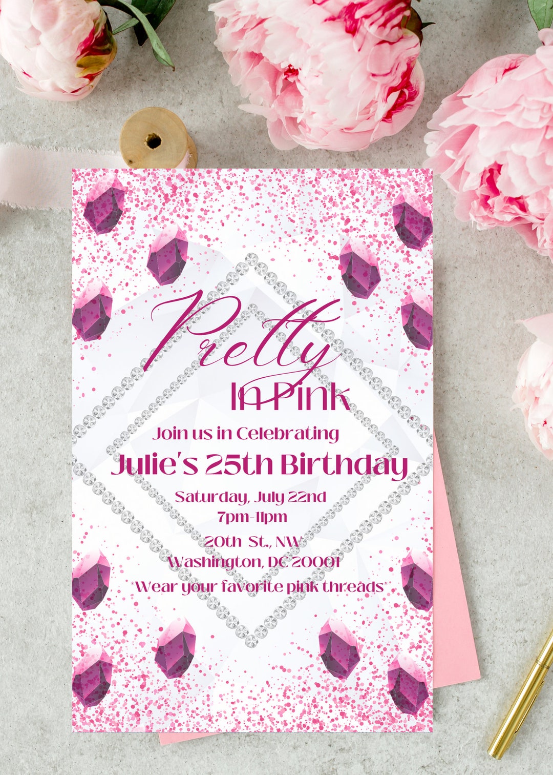Pretty in Pink Birthday Invitation, Women Birthday Invitation, Pretty ...