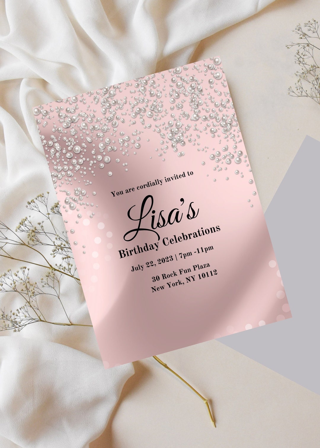 Pearl Invitation, Women Birthday Invitation, Digital Download, Editable ...