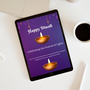Purple and Gold Diwali Invitation, Diwali Dinner, Festival of Lights ...