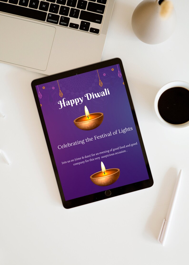 Purple and Gold Diwali Invitation, Diwali Dinner, Festival of Lights ...