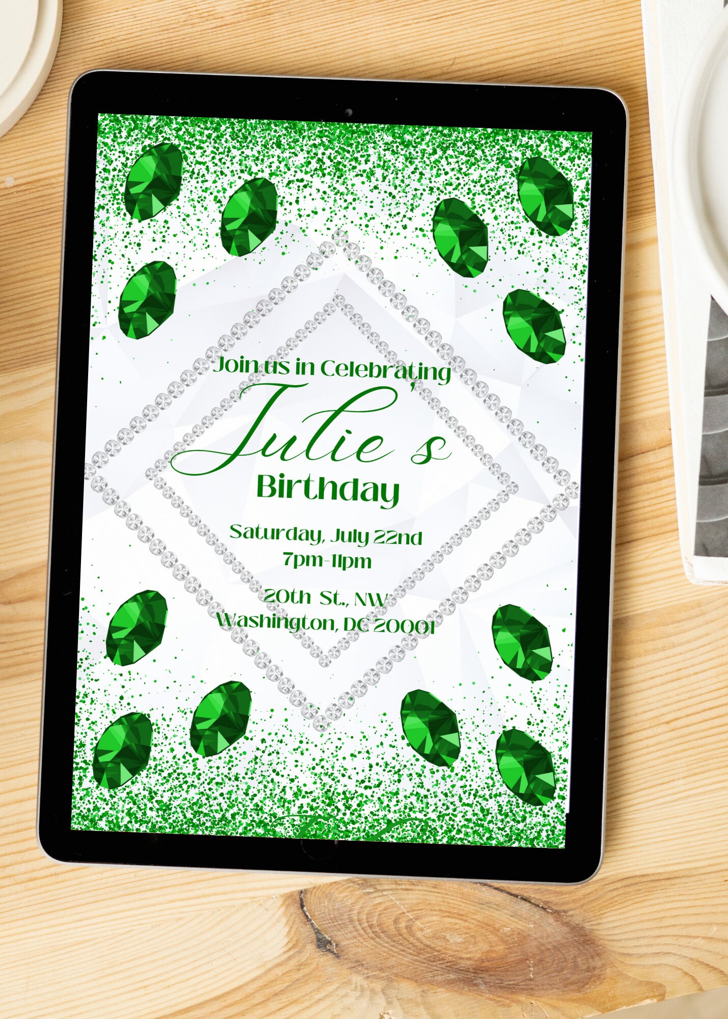 Emerald Birthday Invitation, Women Birthday Invitation, Digital ...