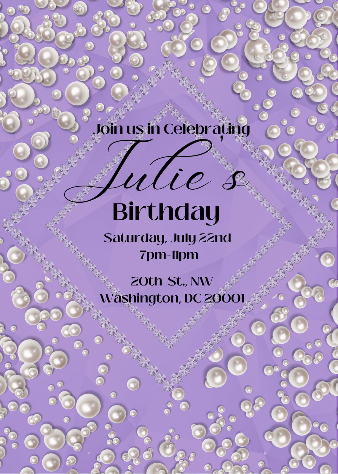 Pearl Invitation, Lavender Invitation, Women Birthday Invitation ...