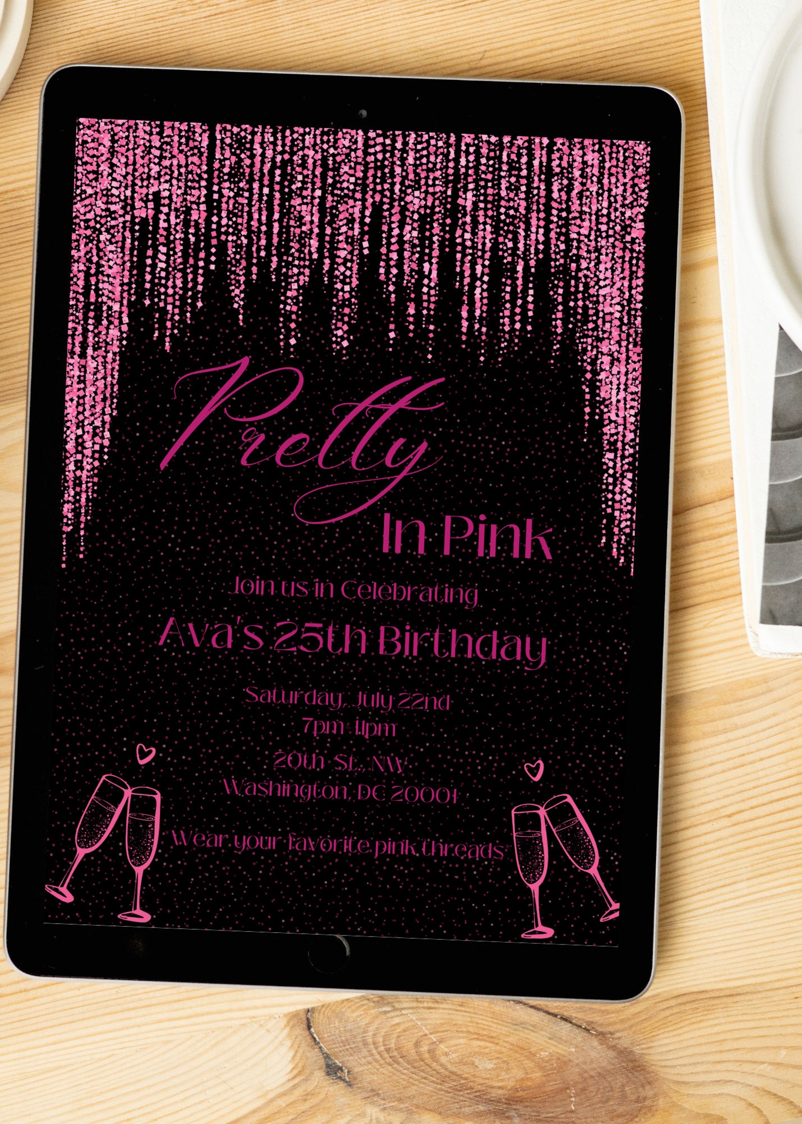Pretty in Pink Birthday Invitation, Birthday Invitation, Pink and Black ...