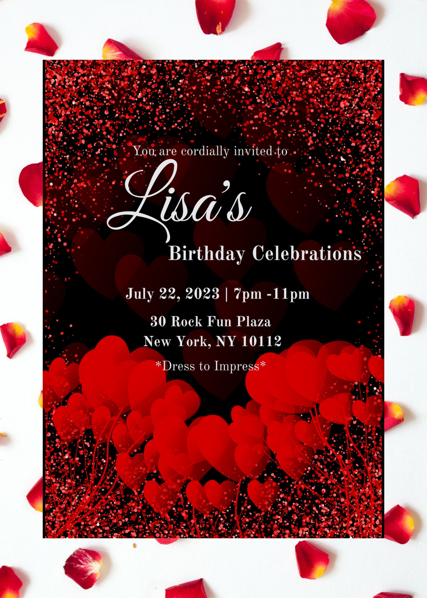 Red and Black Birthday Invitation, Women Birthday Invitation, Digital ...