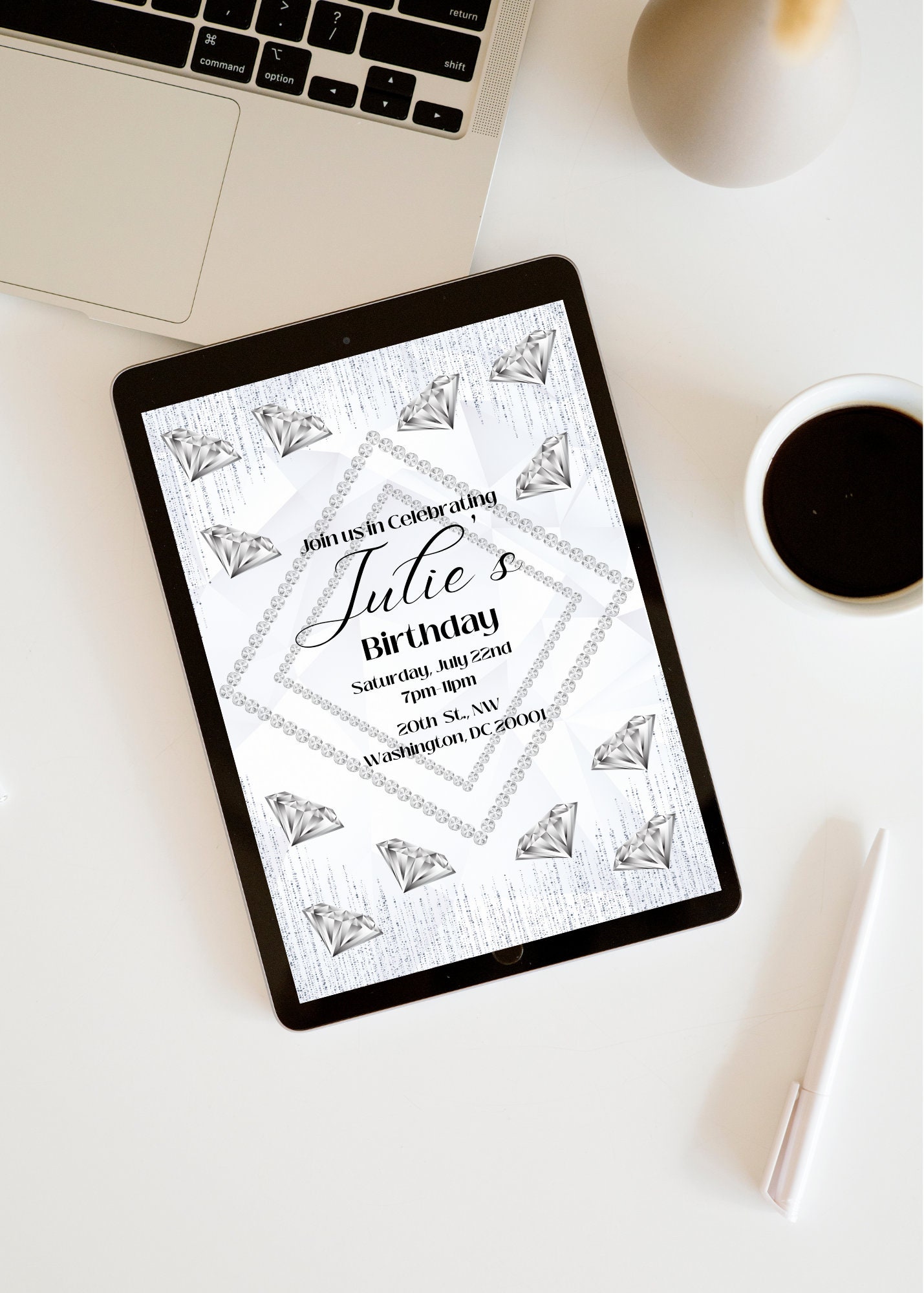 Diamond Invitation, Women Birthday Invitation, Digital Download ...